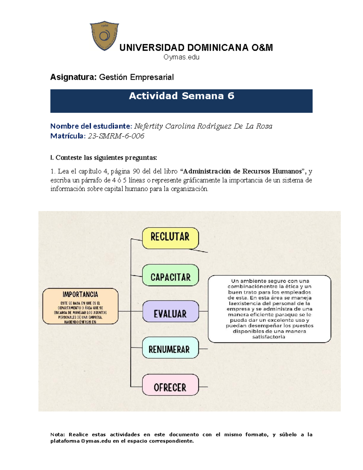 Actividad Semana 6 Gestión Empresarial - Oymas Asignatura: Gestión ...