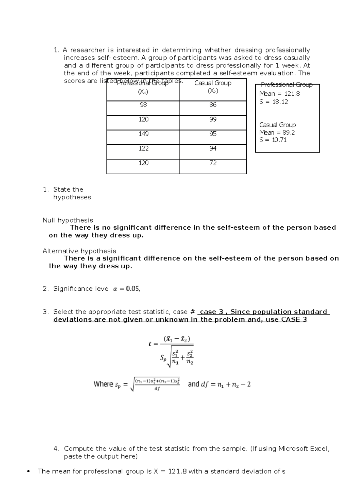 STAT Ttest - T test - A researcher is interested in determining whether ...