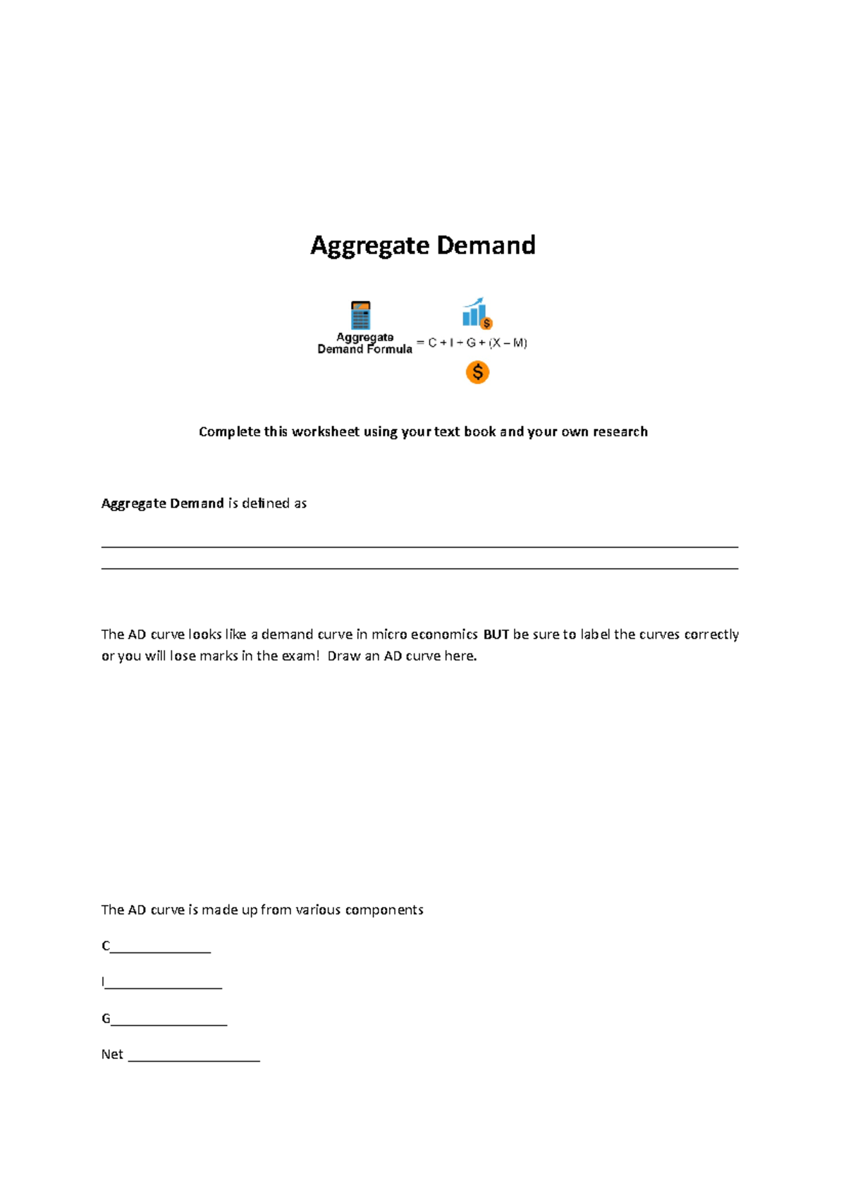 Aggregate Demand - AD worksheet - Aggregate Demand Complete this ...