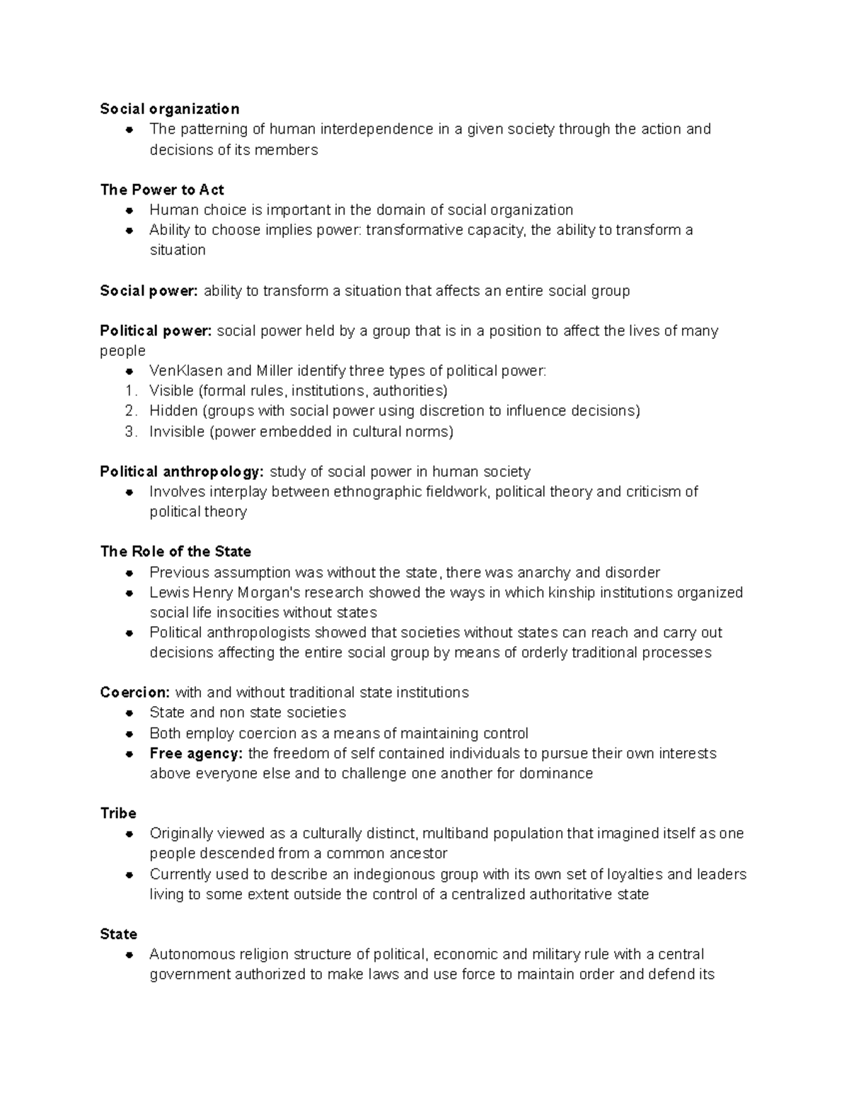 Politics and power - lecture notes - Social organization The patterning ...