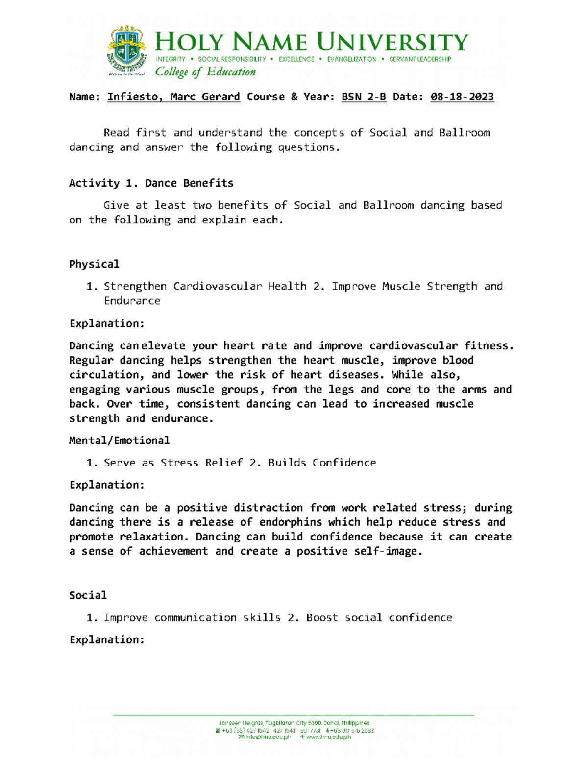 The Benefits of Social and Ballroom Dancing - Name: Infiesto, Marc ...