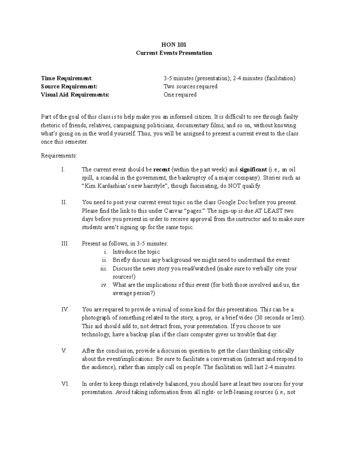 Current Events Assignment - HON 101 Current Events Presentation Time ...