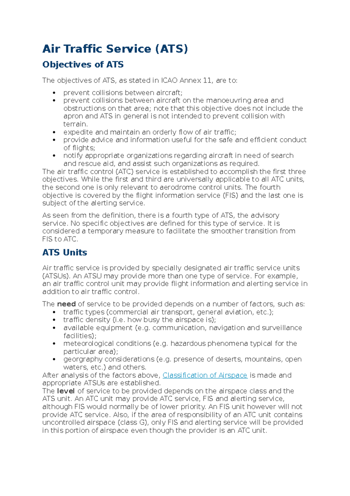 About ATC - Notes - Air Traffic Service (ATS) Objectives of ATS The ...