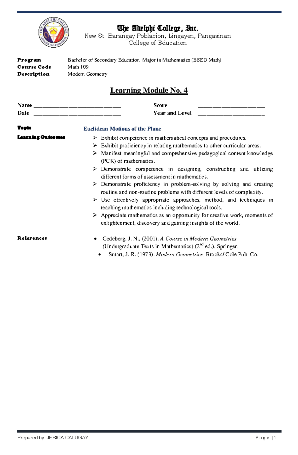 MATH 109 - Modern Geometry Module 4 - New St. Barangay Poblacion ...