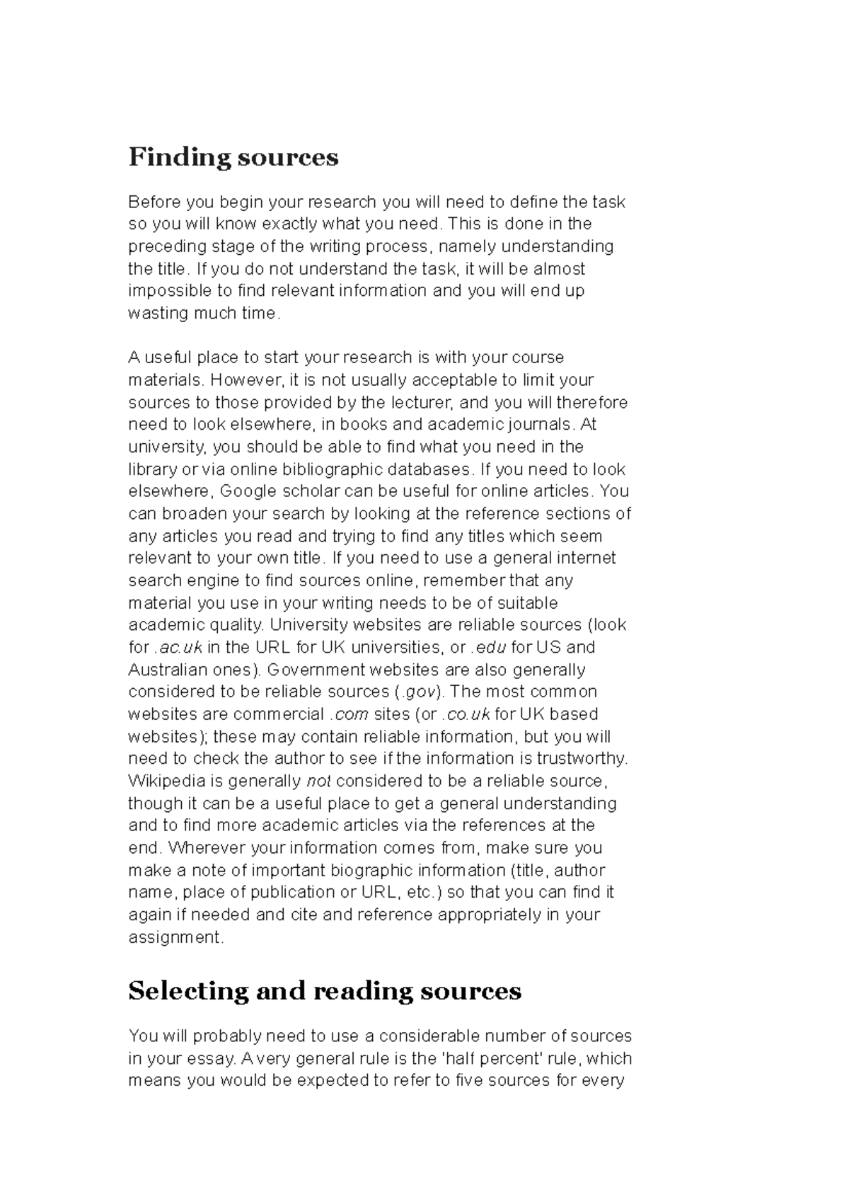 Writing skills Finding sources - Finding sources Before you begin your ...