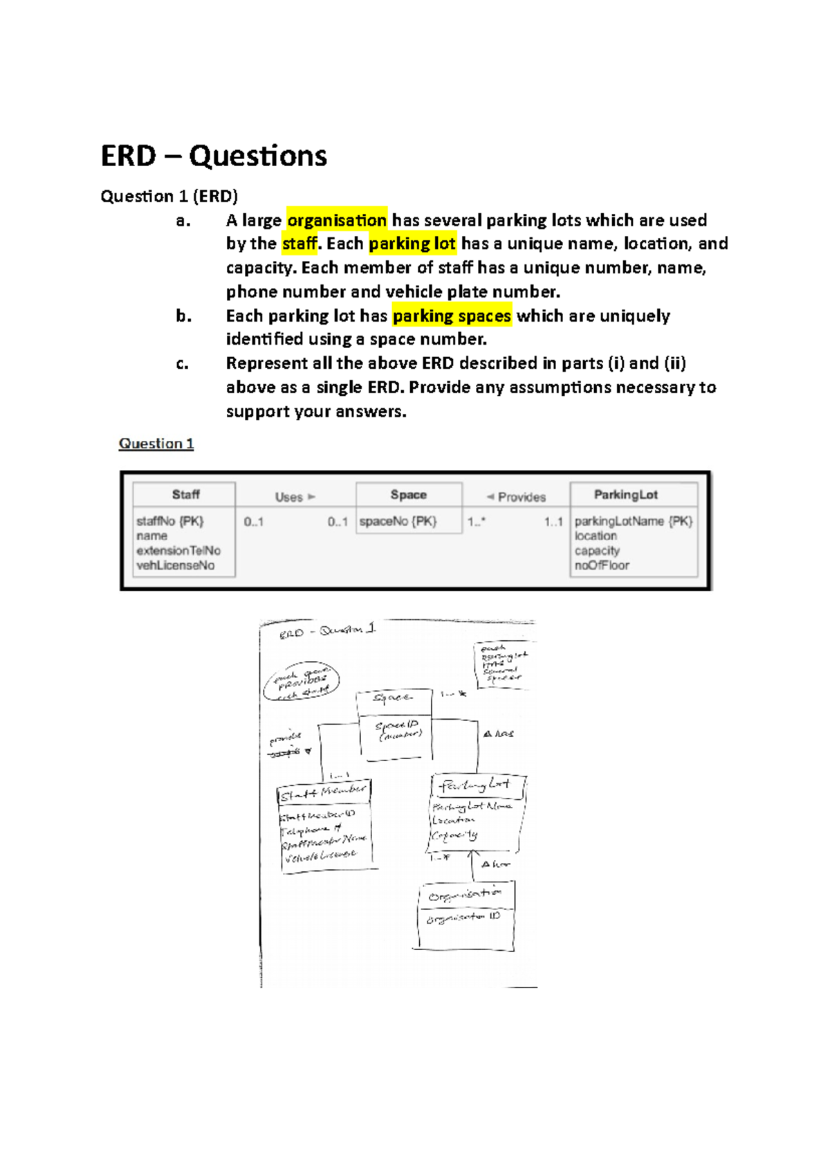 ERM - EERM Exercises - ERM practice - ERD – Questions Question 1 (ERD ...