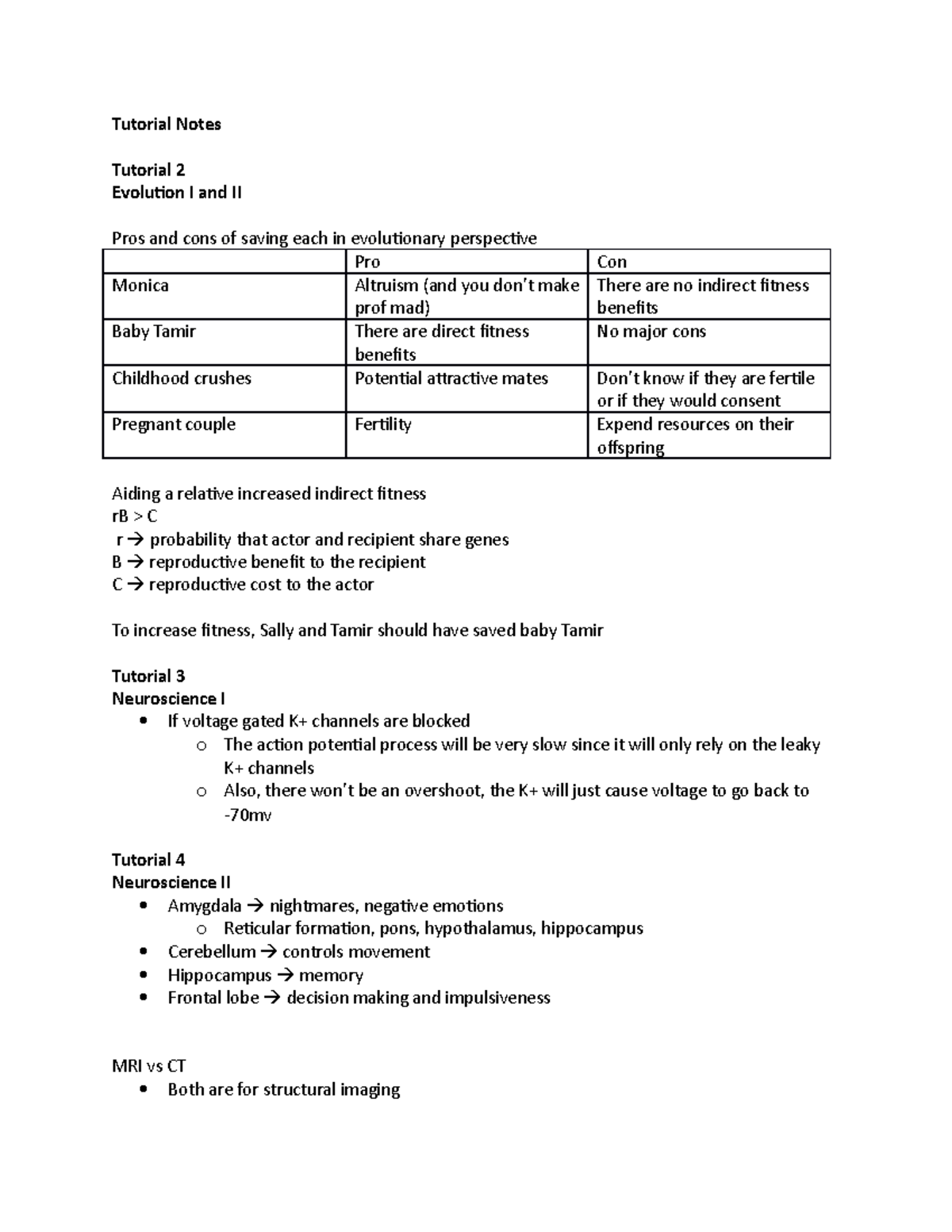 Tutorial Notes - Tutorial Notes Tutorial 2 Evolution I and II Pros and ...