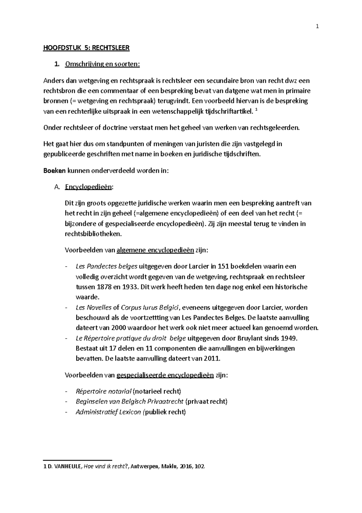 Deel rechtsleer - Hele deel - HOOFDSTUK 5: RECHTSLEER Omschrijving en ...