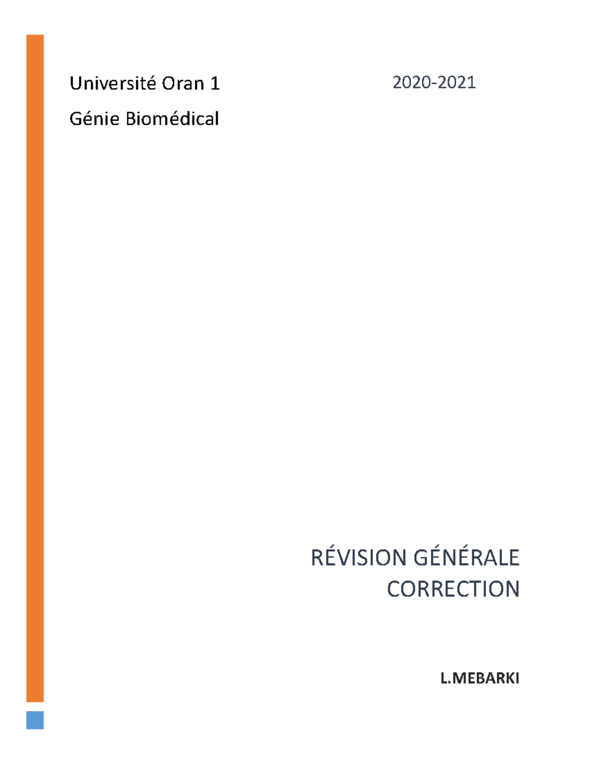 Correction Révision générale - Université Oran 1 Génie Biomédical ...