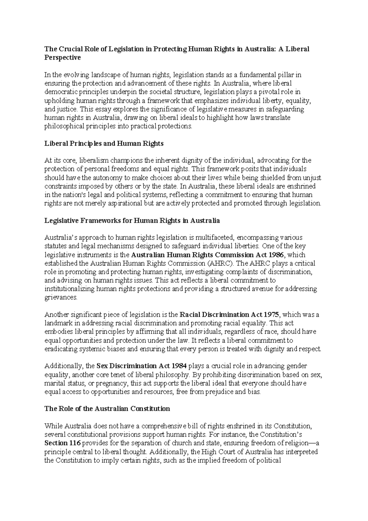 The Crucial Role of Legislation in Protecting Human Rights in Australia ...