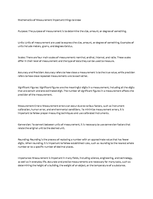 Mathematics of measurement notes lesson 1 - Units of Measurement: Units ...