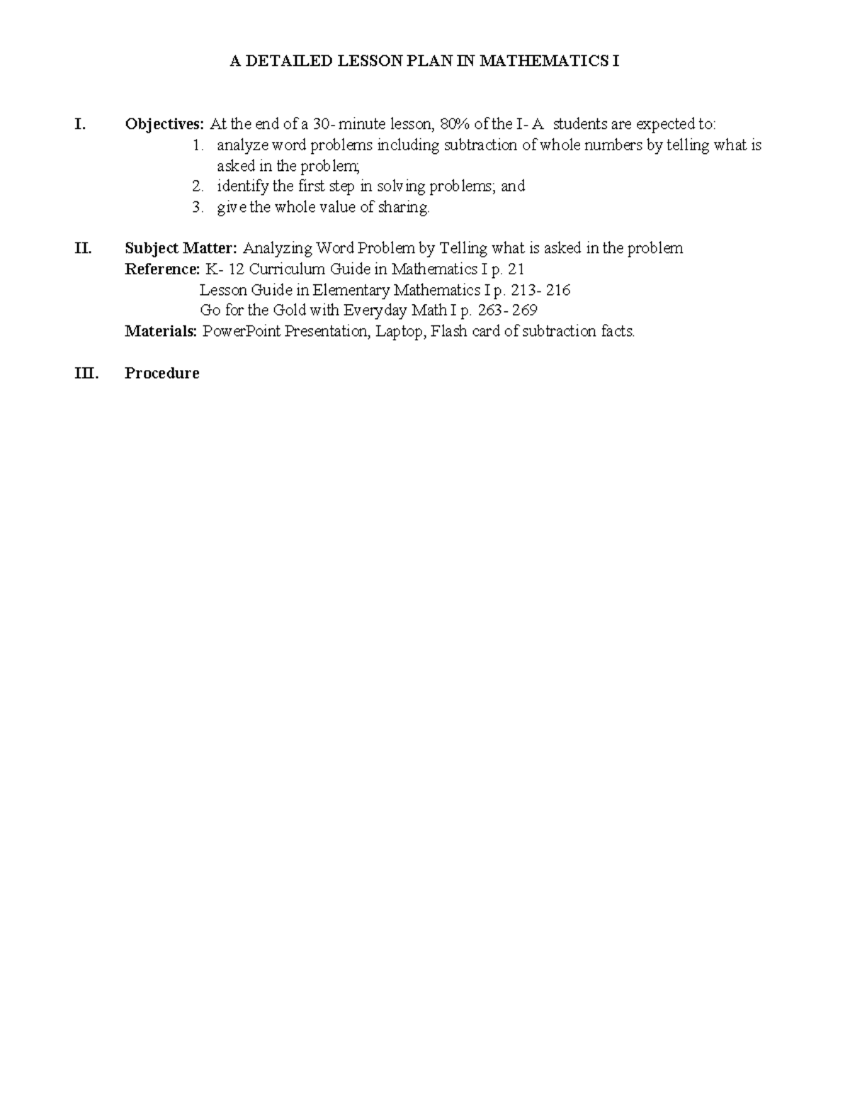 A Detailed Lesson Plan in Mathematics I - A DETAILED LESSON PLAN IN ...