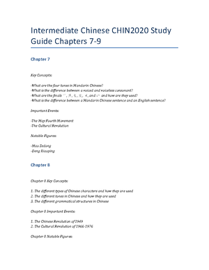 Intermediate Chinese CHIN2020 Study Guide Chapters 19-21 - Intermediate ...