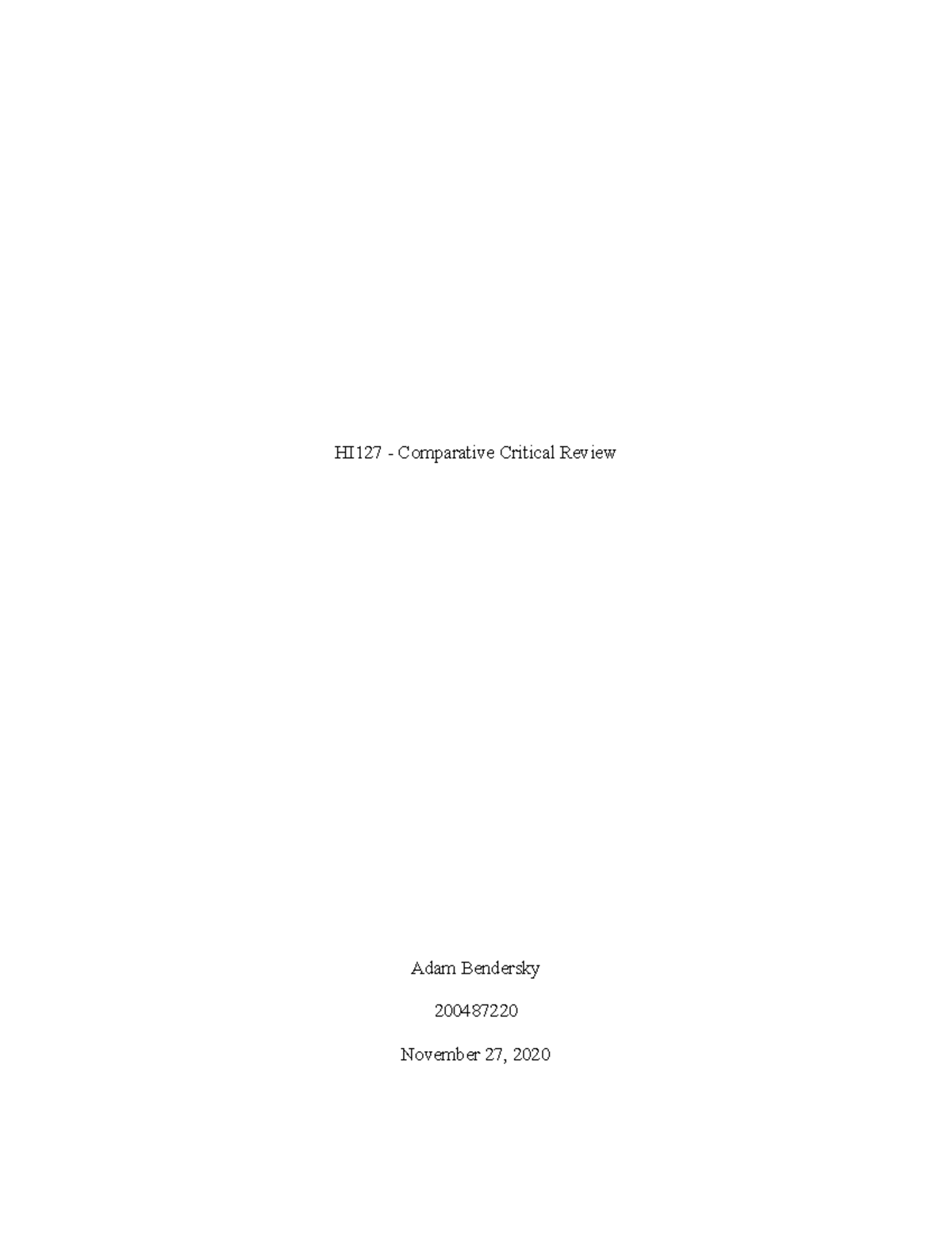 HI127 – Comparative Critical Review - HI127 - Comparative Critical ...