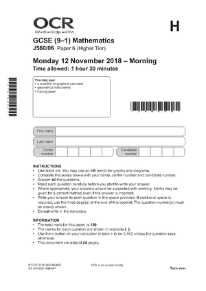 OCR GCSE Maths November 2019 Paper 2 Foundation - MATH 4083 - Studocu