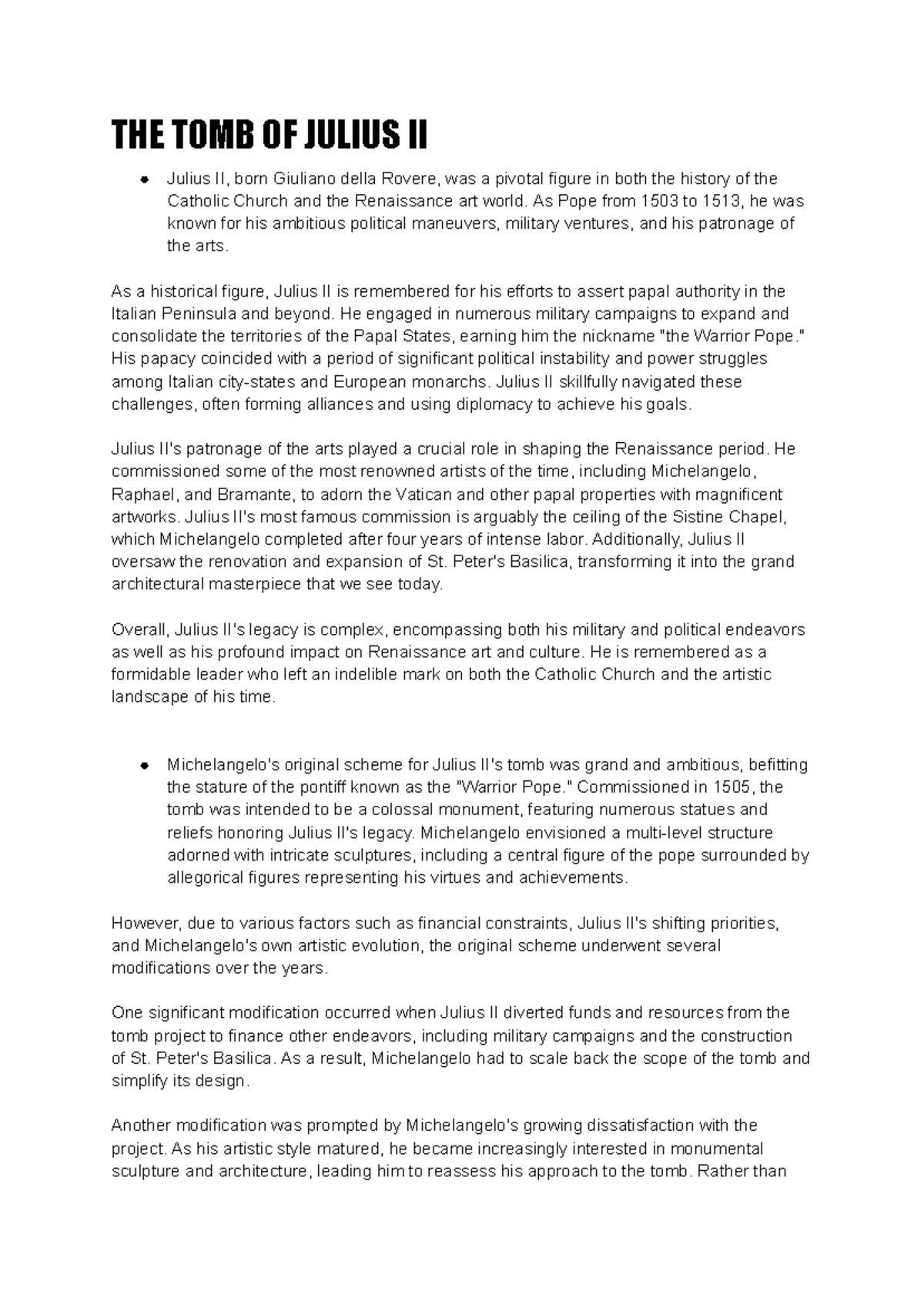 THE TOMB OF Julius II - THE TOMB OF JULIUS II Julius II, born Giuliano ...