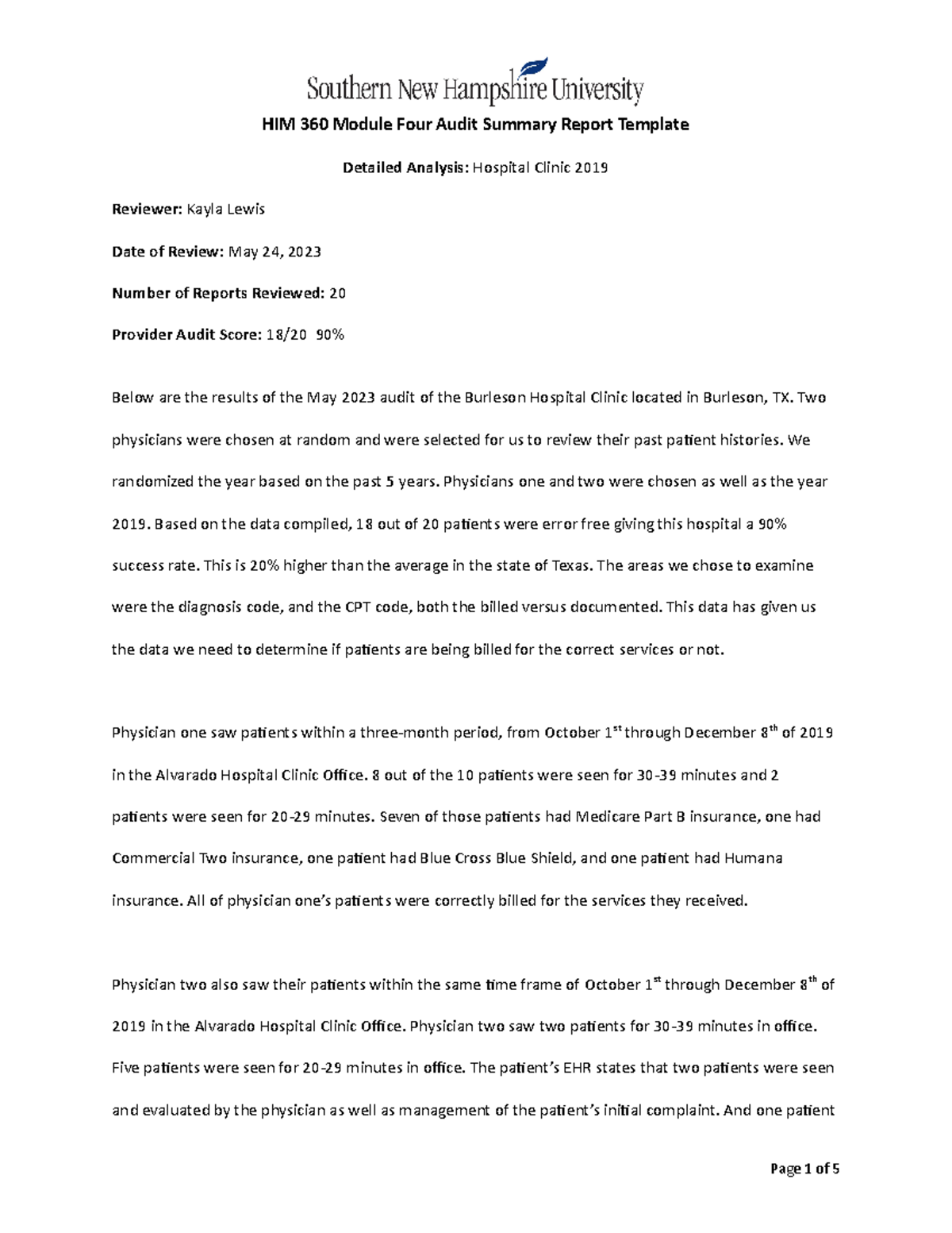 HIM 360 Module Four Summary Report - HIM 360 Module Four Audit Summary Report Template Detailed ...