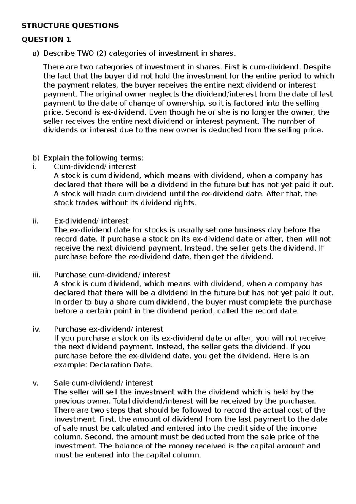 CH2 Tutorial Investment Account - STRUCTURE QUESTIONS QUESTION 1 a ...