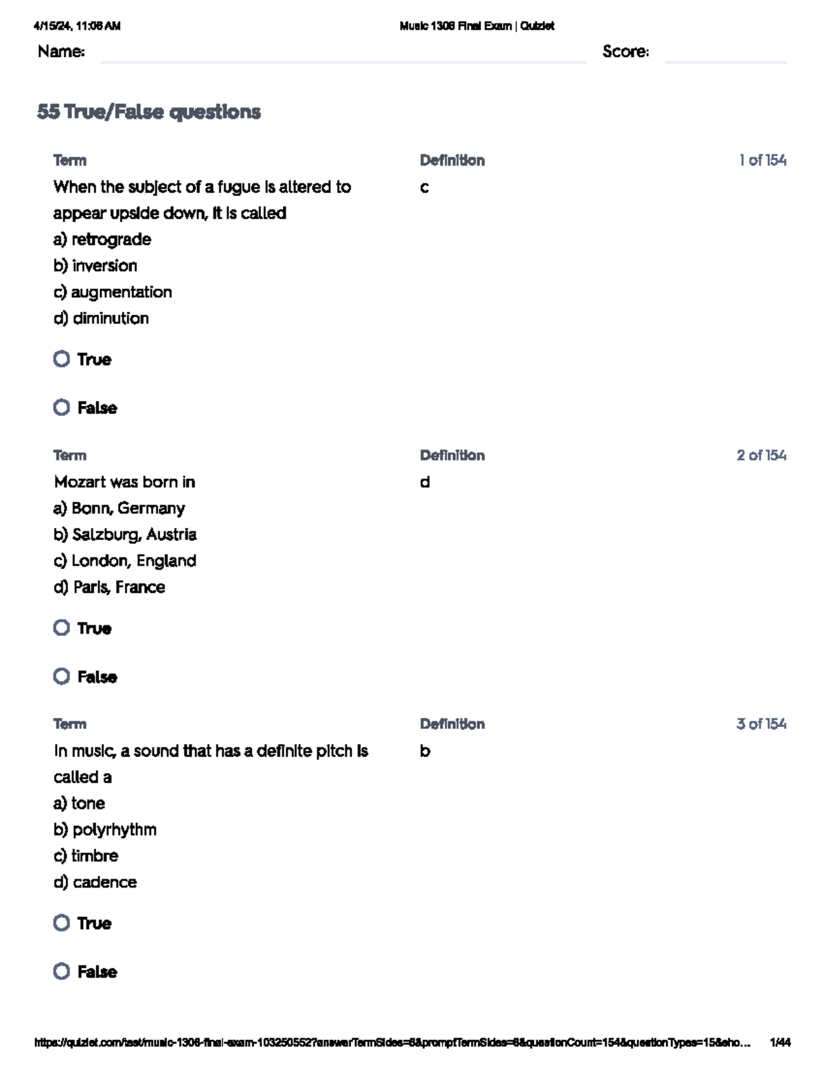 Muisic Final 154Q - MUSI-1306 - Studocu