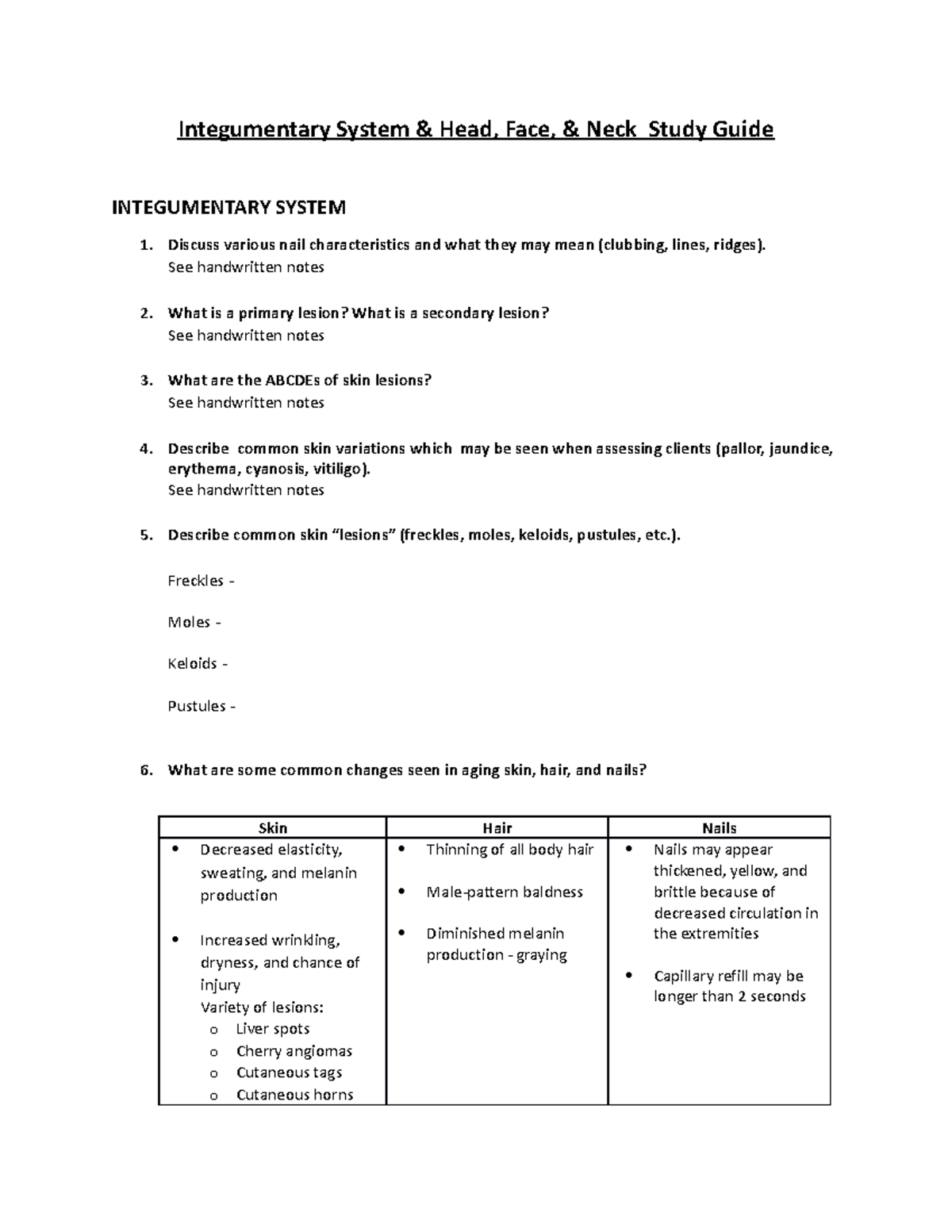 Integumentary and Head Face Neck - Study Guide - Integumentary System ...