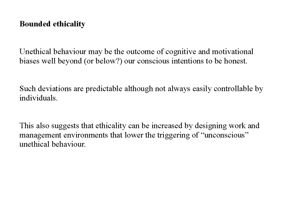 Lecture 10 - Making Decision - Bounded ethicality Unethical behaviour ...