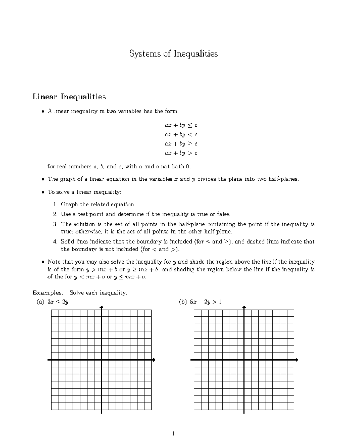 6.1 notes Systems Linear Inequalities - Systems of Inequalities Linear ...