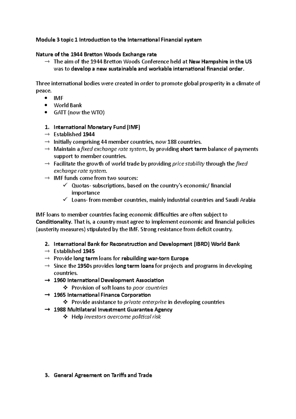 Final notes - Module 3 topic 1 Introduction to the International ...