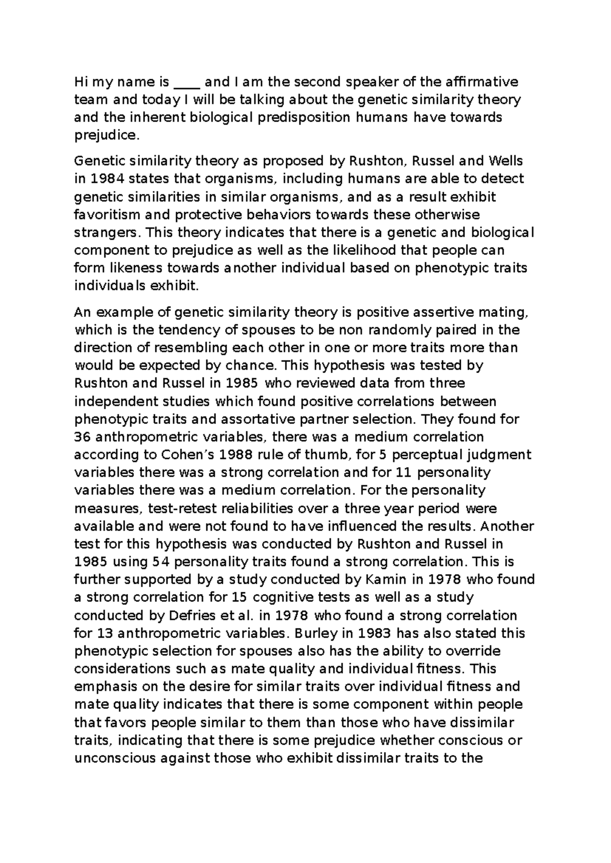 Psychology Debate Script - Hi my name is ____ and I am the second ...