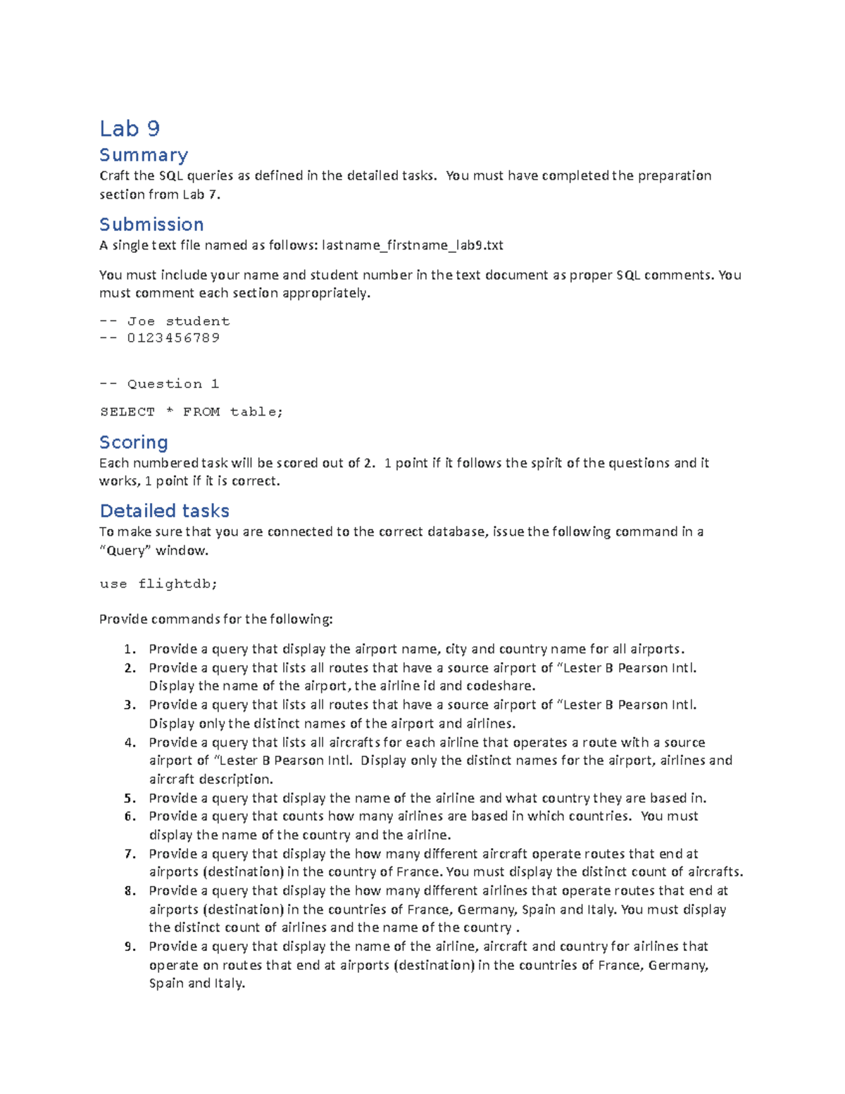 8215-Lab 9-2023s - 8215-Lab 9-2023s - Lab 9 Summary Craft the SQL queries as defined in the ...