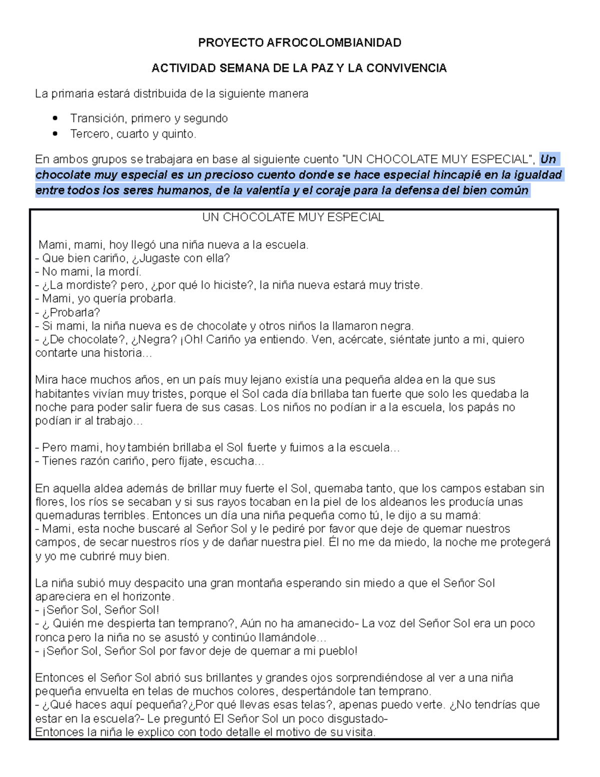 Proyecto Afrocolombianidad - PROYECTO AFROCOLOMBIANIDAD ACTIVIDAD ...