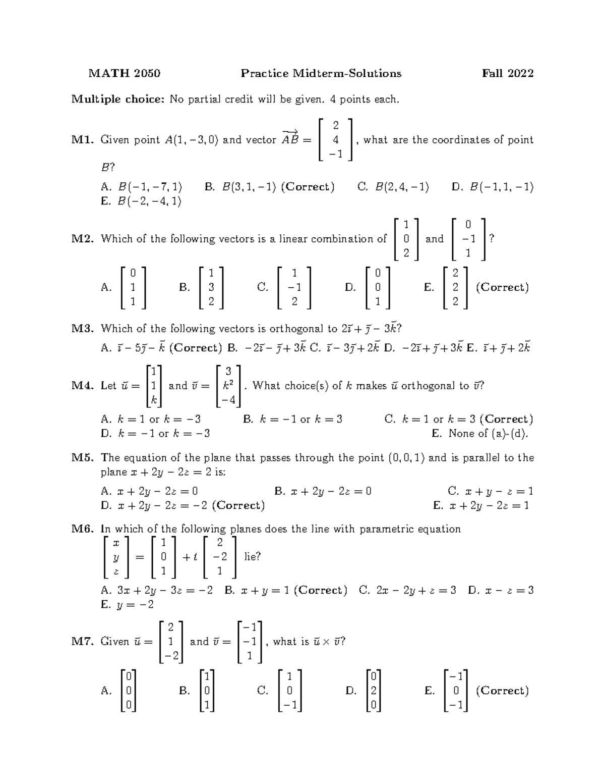 Fall2022 practice midterm solutions - MATH 2050 Practice Midterm ...