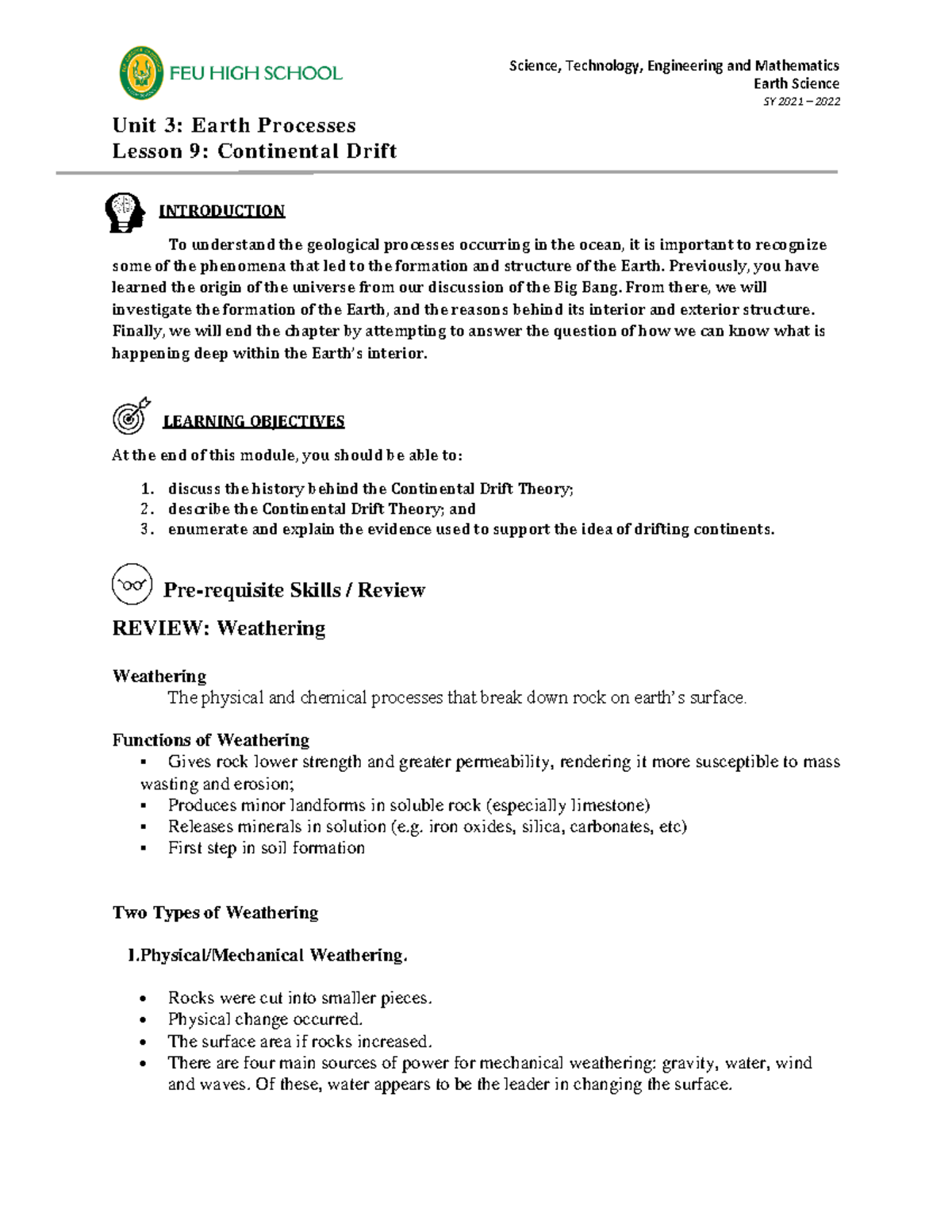 9-Continental Drift - Earth science - Earth Science SY 202 1 – 2022 ...