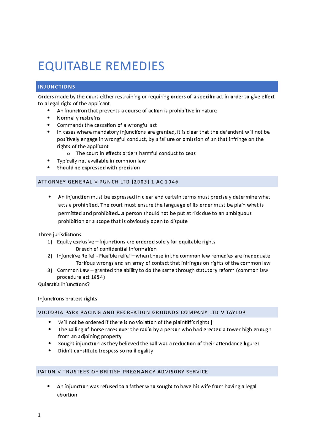 Equitable Remedies - EQUITABLE REMEDIES INJUNCTIONS Orders made by the ...