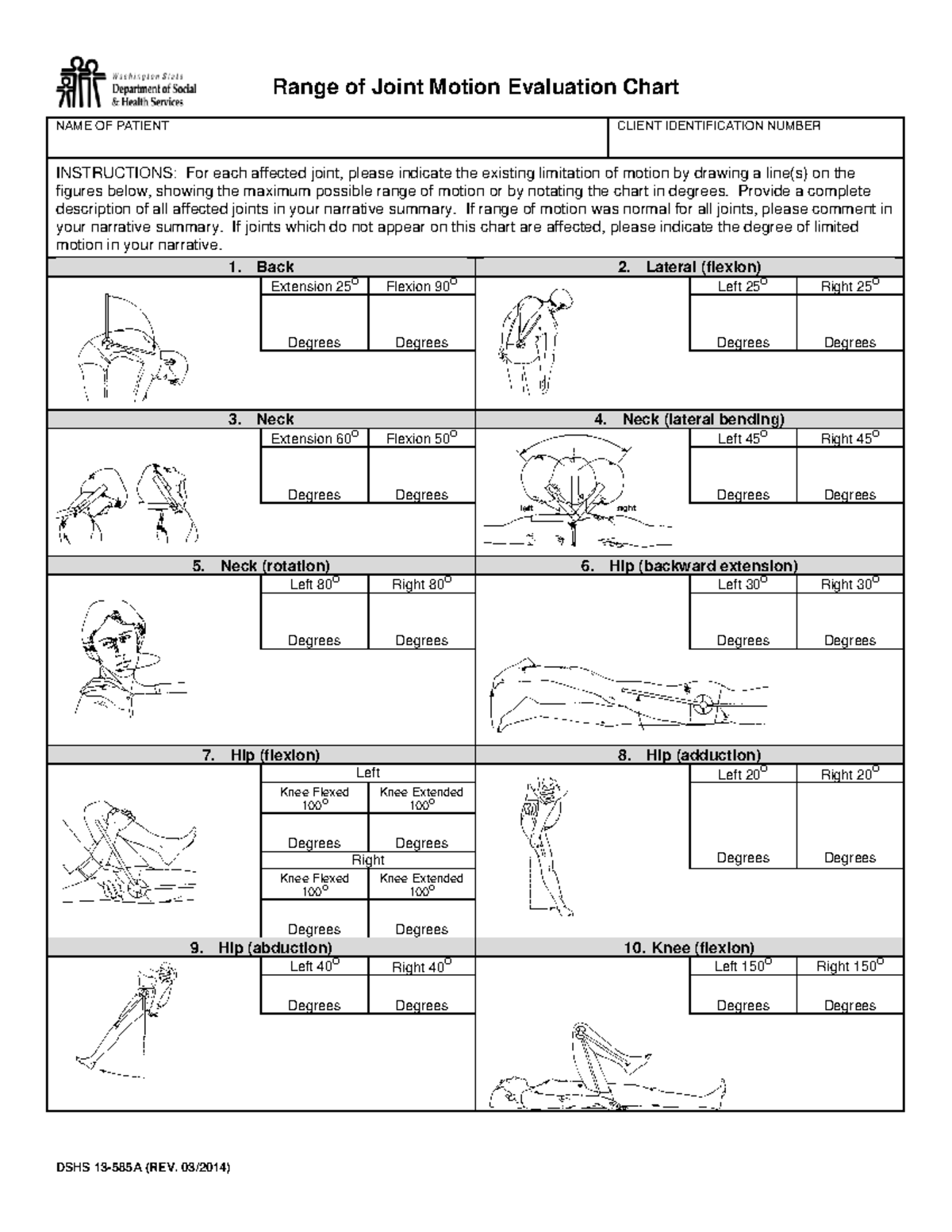 13-585a - Nil - Range of Joint Motion Evaluation Chart NAME OF PATIENT ...