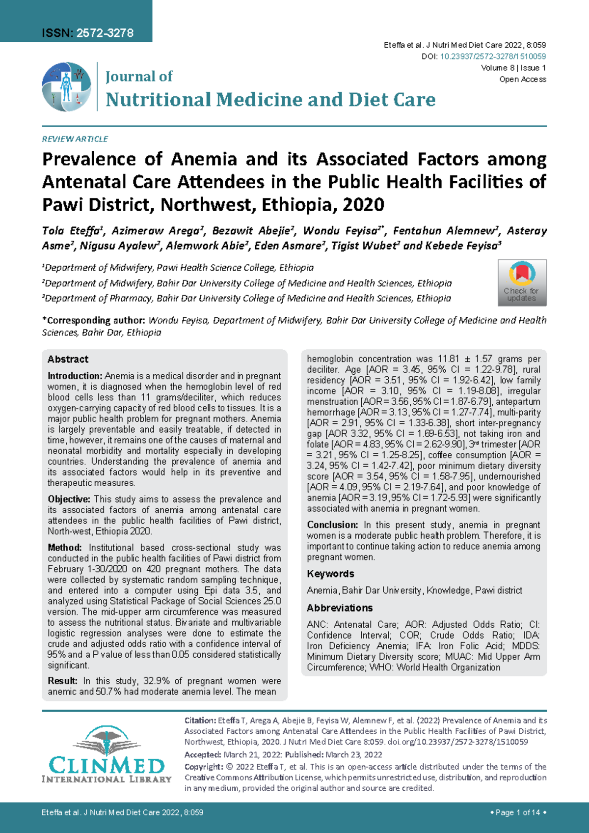 Journal of nutritional medicine and diet care jnmdc 8 059 - Eteffa et ...