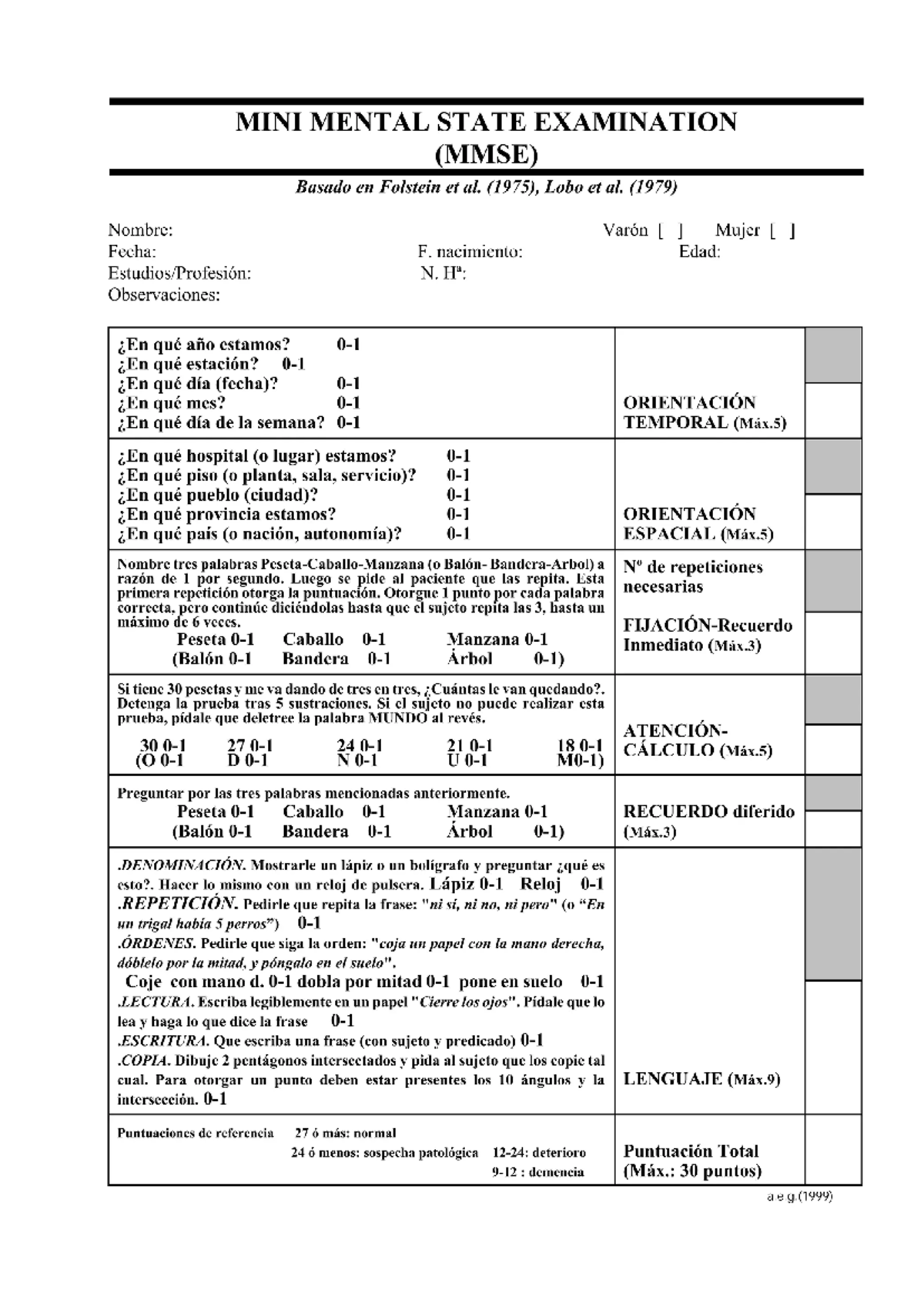 MINI- Mental - Pruebas psicologicas - Studocu