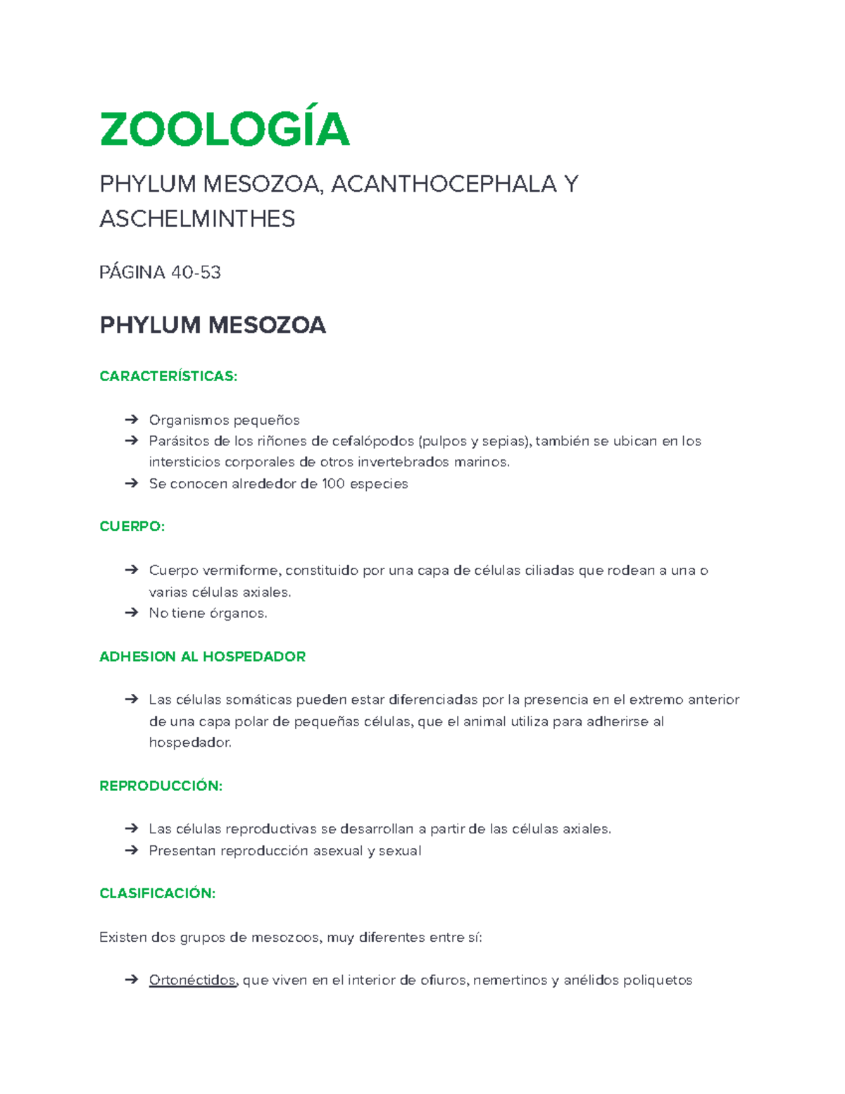 Mesozoa, acantocephala y aschelminthes - ZOOLOGÍA PHYLUM MESOZOA ...