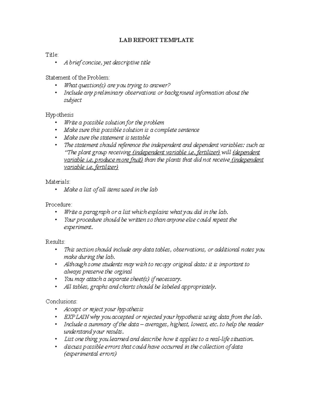 LAB Report Template - LAB REPORT TEMPLATE Title: A brief concise, yet ...
