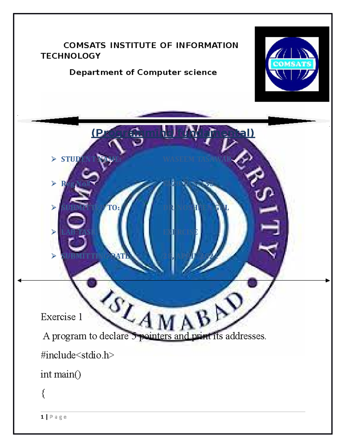 Lab taskss ww - Assignment%203 - with full detail - COMSATS INSTITUTE ...
