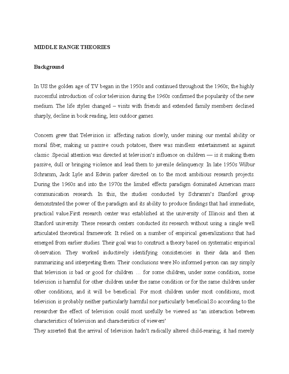 Ch06 Midle Range Theories - MIDDLE RANGE THEORIES Background In US the ...