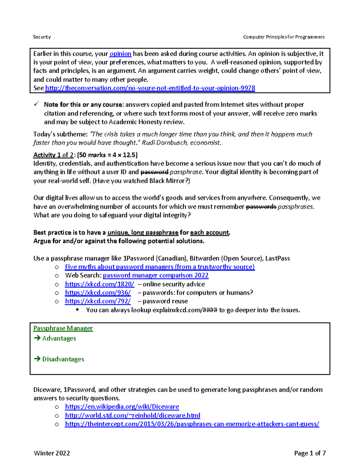 Cp4p Week10 Activity Instructions Earlier In This Course Your Opinion Has Been Asked During
