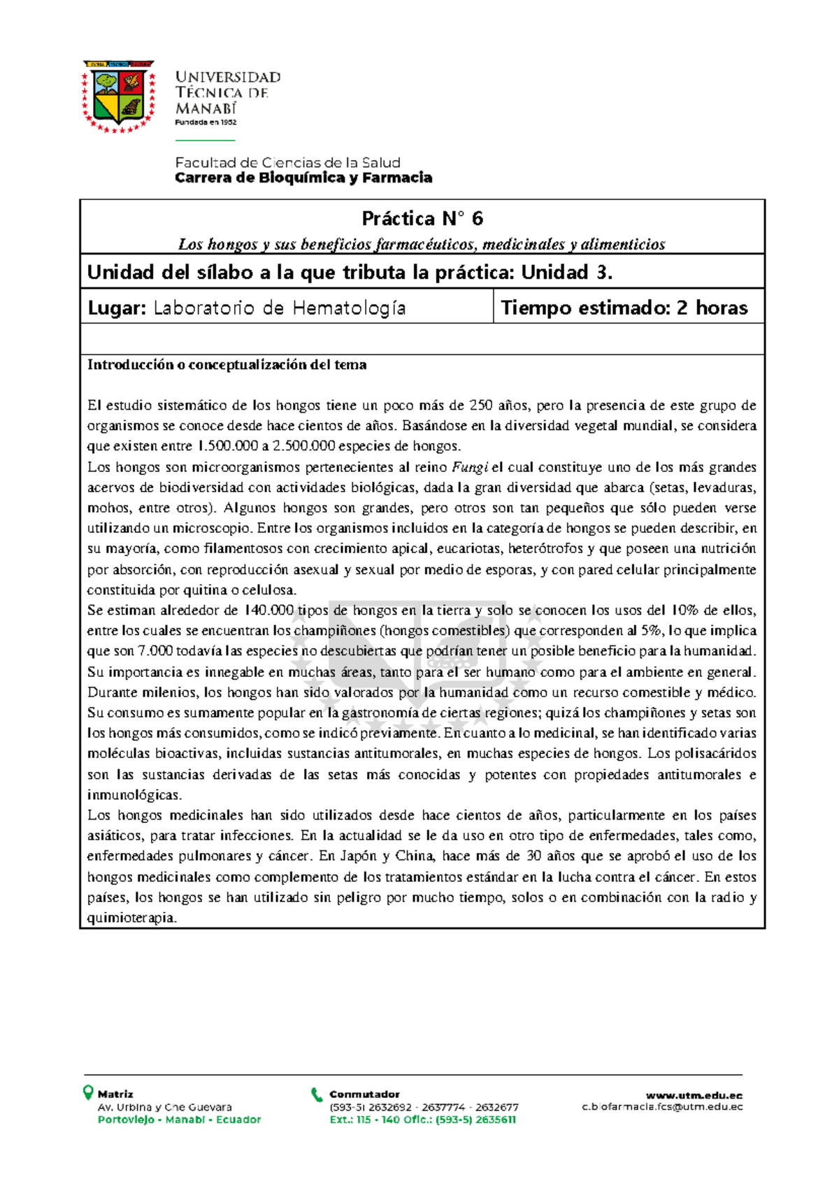 Formato de guía de prácticas BOT FARM Prom botania guia de formato (3).pdf - Práctica N° 6 Los ...