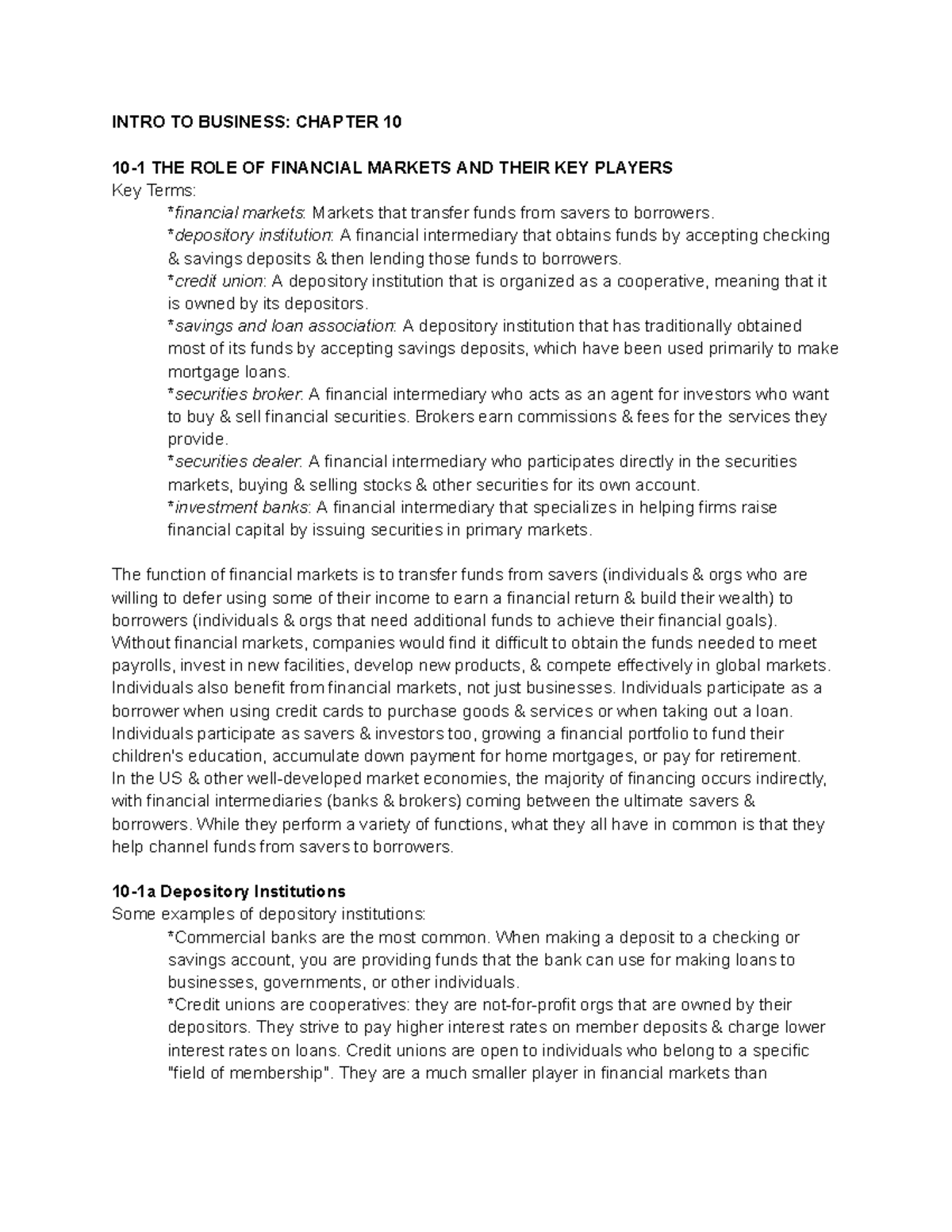 Intro TO Business Chapter 10 - INTRO TO BUSINESS: CHAPTER 10 10-1 THE ...