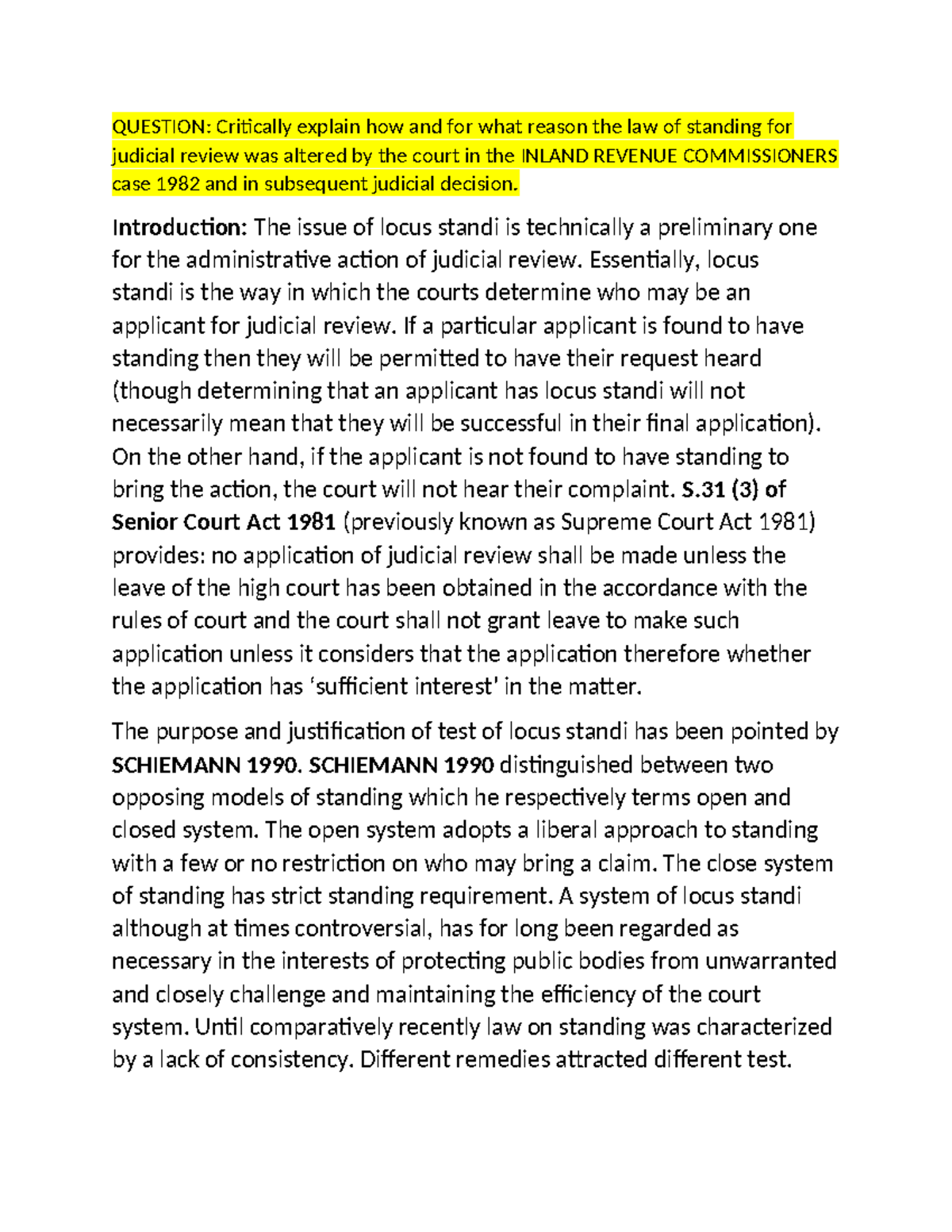 Locus Standi.docx Finish - QUESTION: Critically explain how and for ...