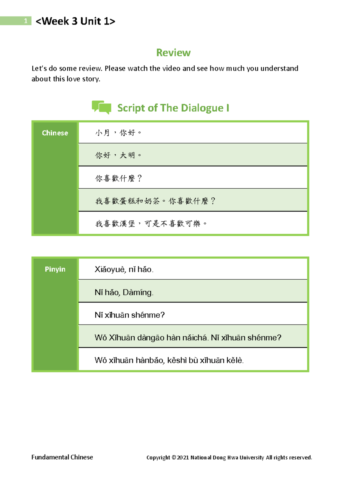 Week 3 Unit 1 - fundamental Chinese level 1 - Fundamental Chinese ...