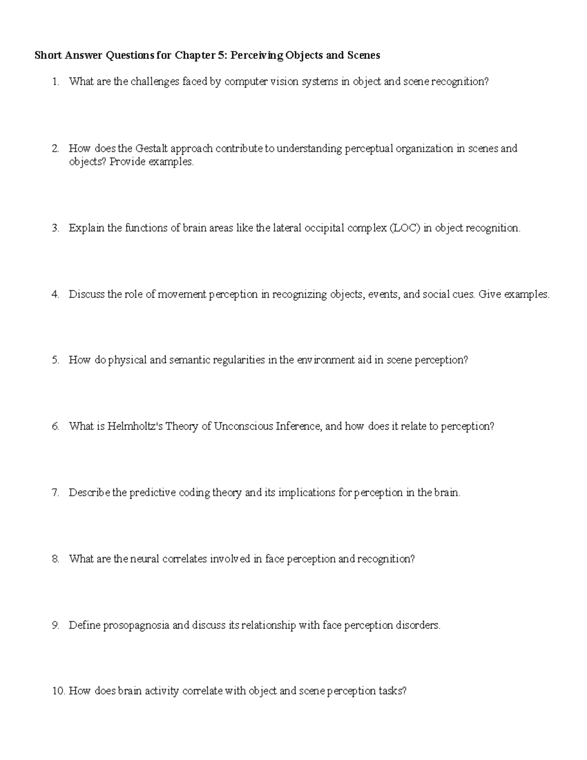 Psyc 212 practice questions Midterm 2 - Short Answer Questions for Chapter 5: Perceiving Objects ...