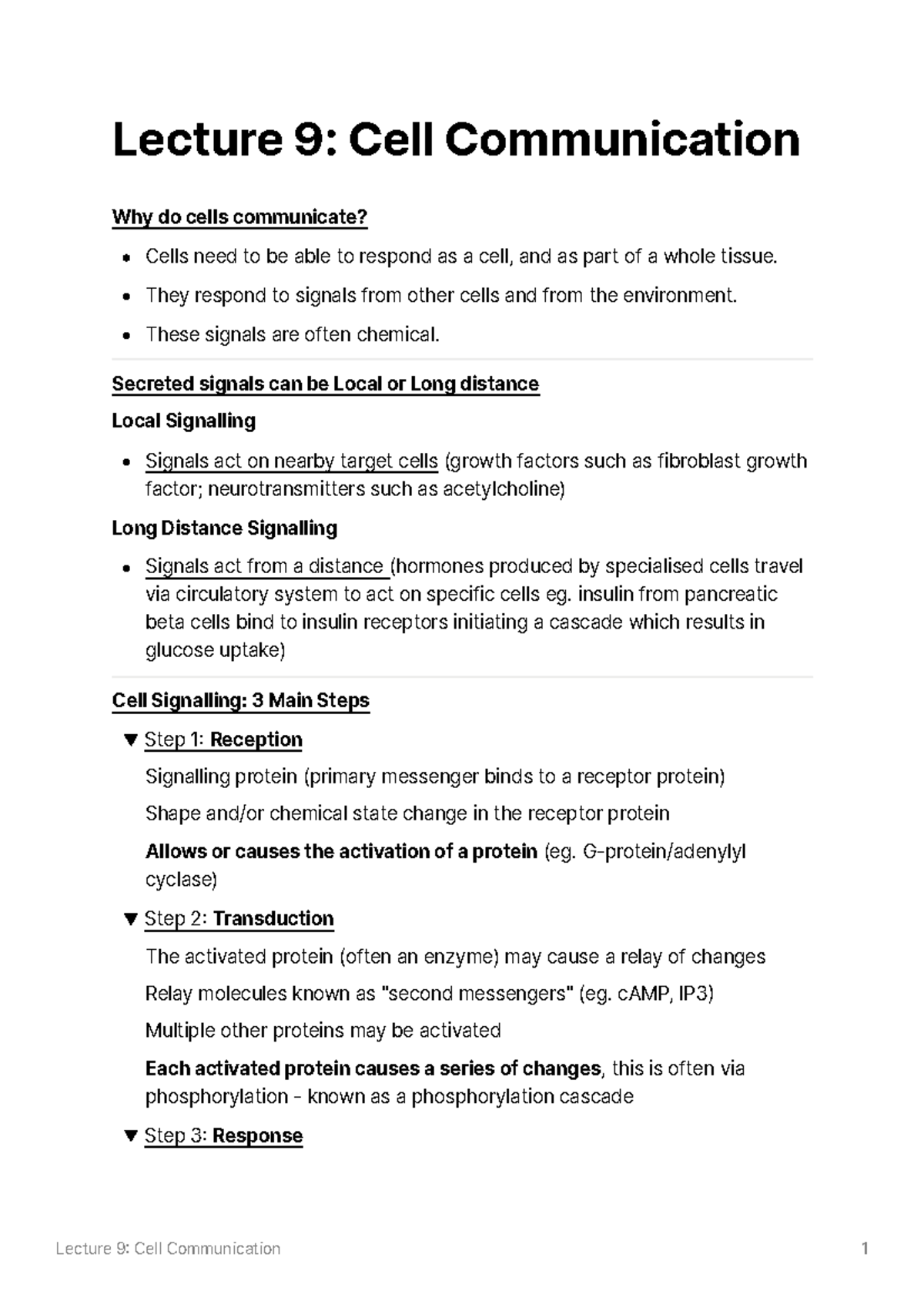 Cell Communication - Lecture 9: Cell Communication Why do cells ...