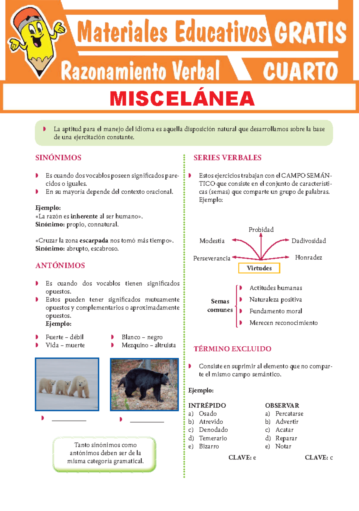 1. Miscelánea I - Práctica de Razonamiento verbal - SINÓNIMOS Z Es ...