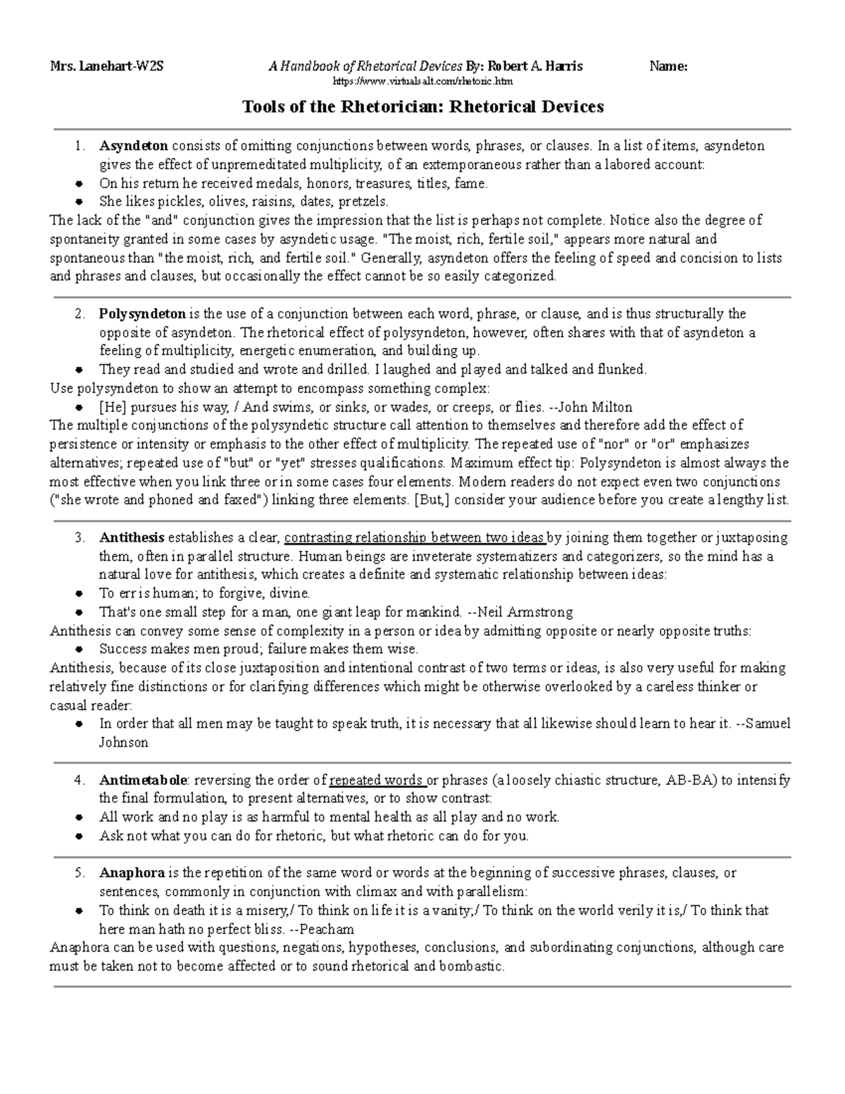 Tools of the Rhetorician Rhetorical Devices - virtualsalt/rhetoric.htm ...