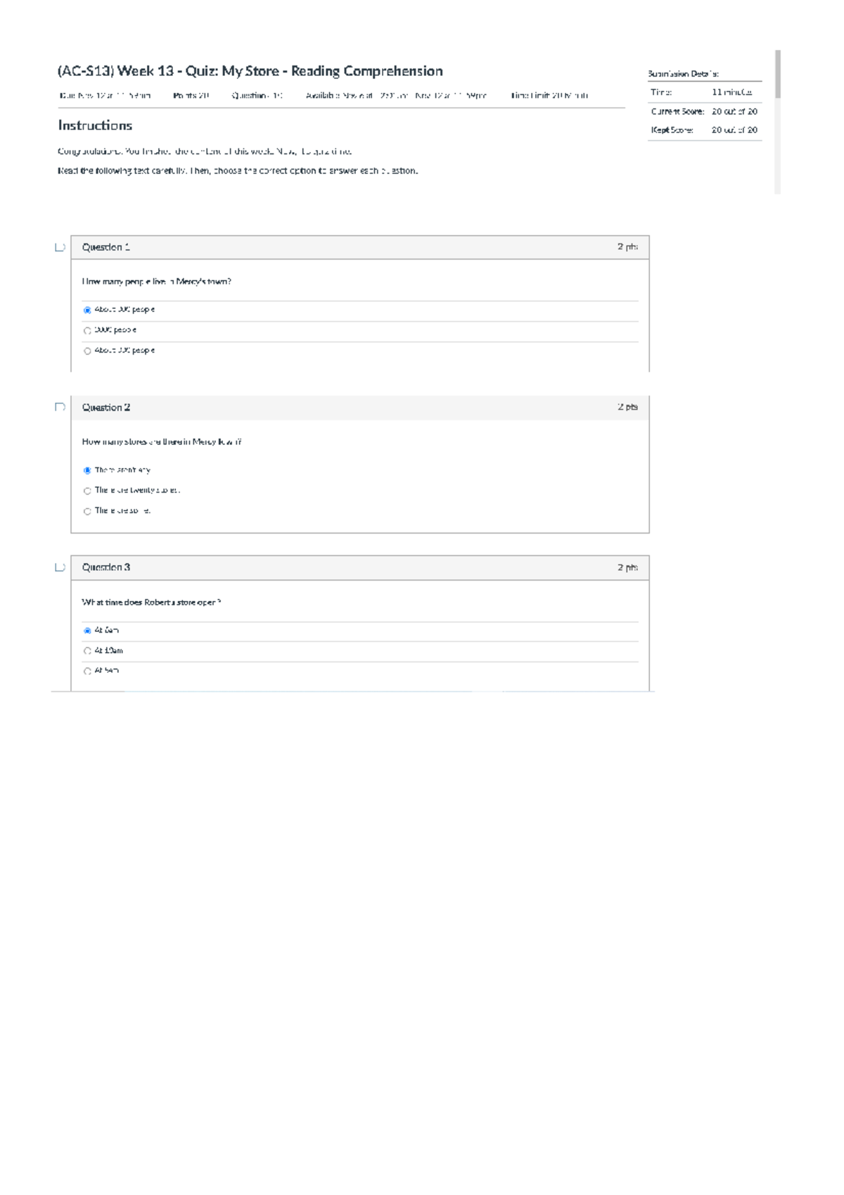 (AC S13) Week 13 Quiz My Store Reading Comprehension - Ingles II - Studocu